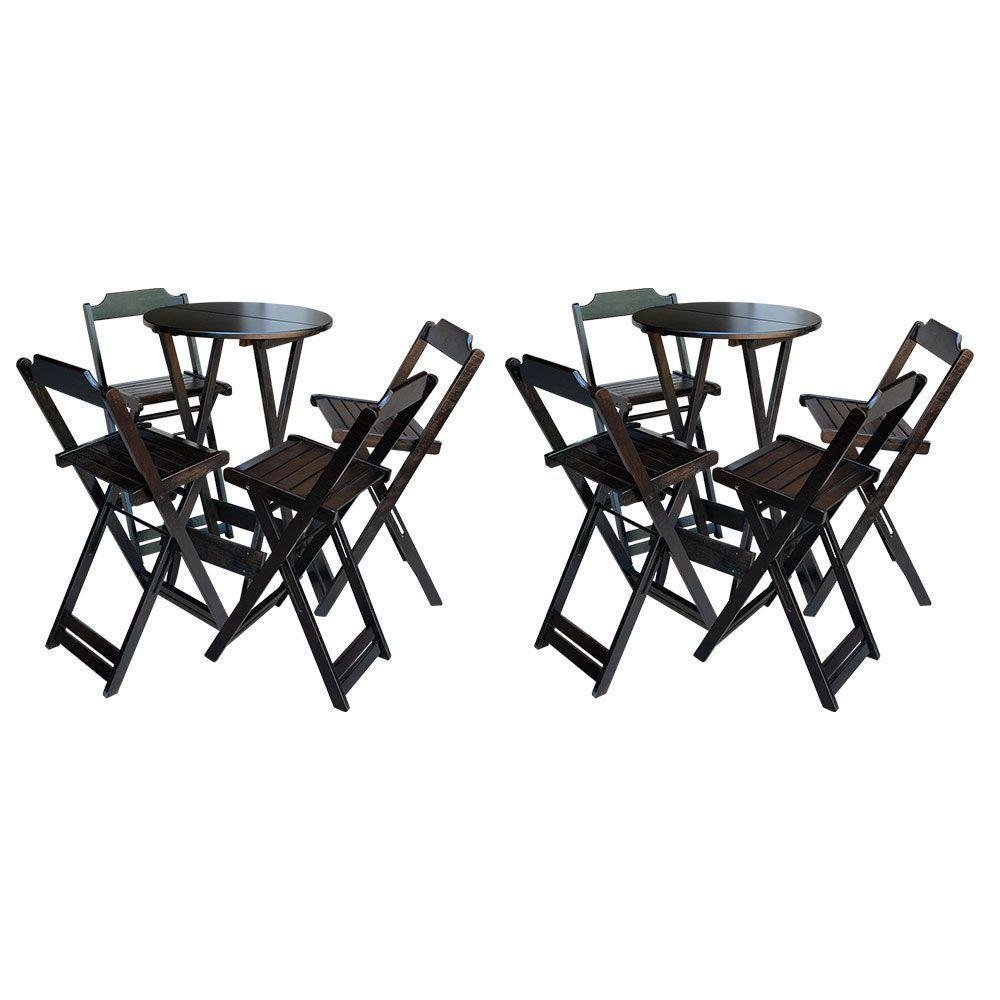 Kit 2 Jogos De Mesa Bistrô De Madeira Com 4 Cadeiras Dobravel Tabaco - Marrom | MadeiraMadeira