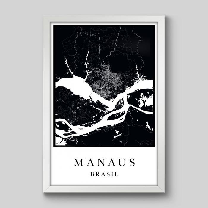 Quadro Mapa Manaus - 60x40cm - Moldura Caixa Branco | MadeiraMadeira