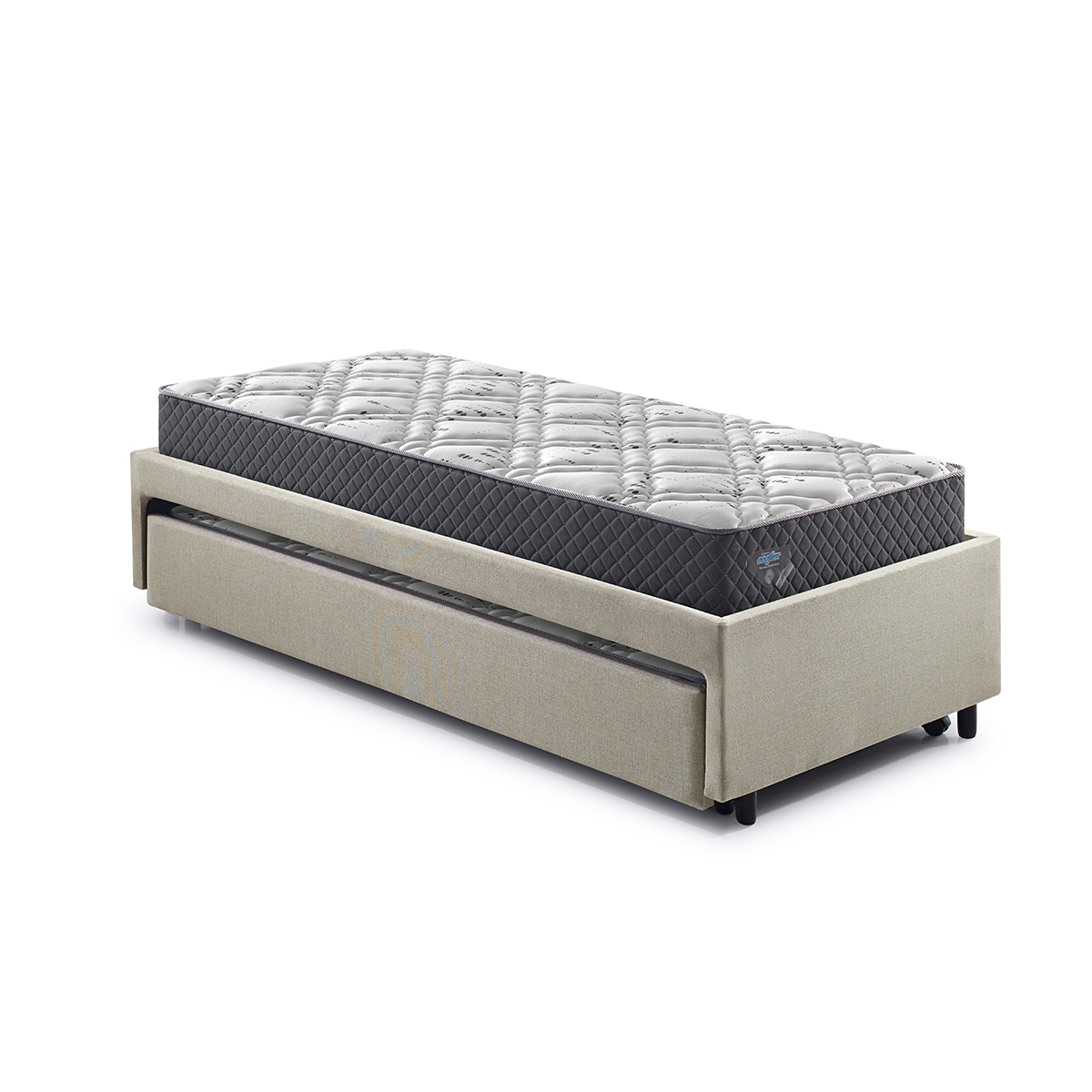 Bicama Box Solteiro Linho Bege 88x188 com Dois Colchões Molas Ensacadas ...