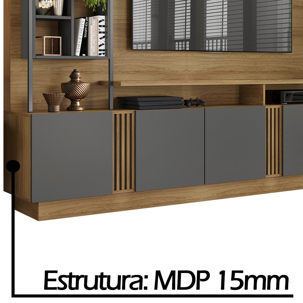 Estante Home para TV até 65 Polegadas Fortuna Candian JCM Movelaria Noronha/Grafite | MadeiraMadeira