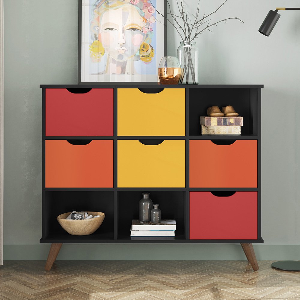 Nicho Organizador 1478 Preto Com Pés e 6 Gavetas Coloridas Qmovi ...