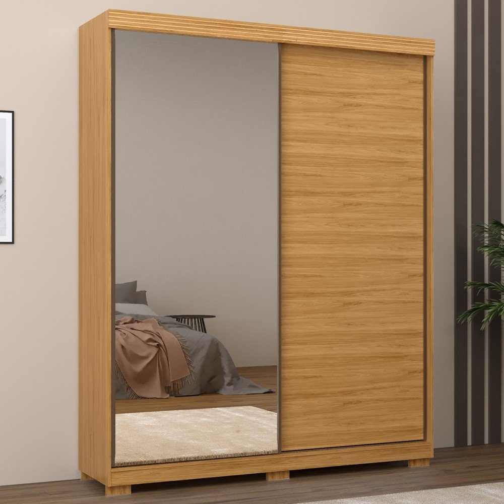 Guarda-Roupa Solteiro Sierra 2 Portas 3 Gavetas com Espelho Camaru - Robel | MadeiraMadeira