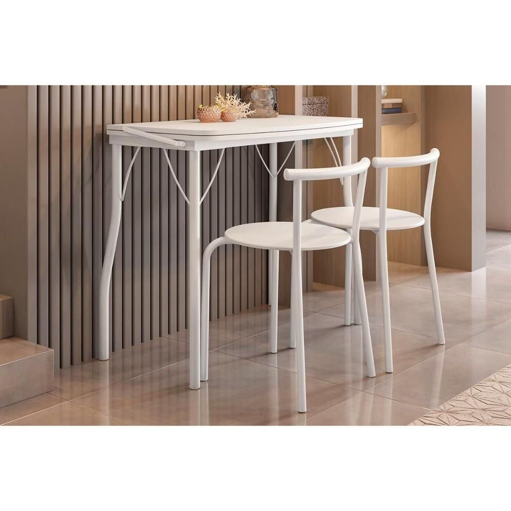 Conjunto: Mesa Sala Jantar Multiuso Dobrável e 2 Banquetas 105 Branco/courano Branco - Carraro ...