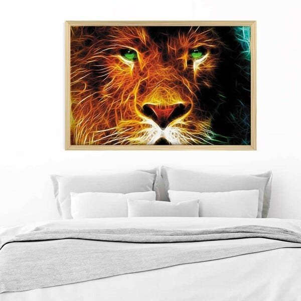 Quadro com Moldura Leão MADEIRA CLARA - Grande | MadeiraMadeira
