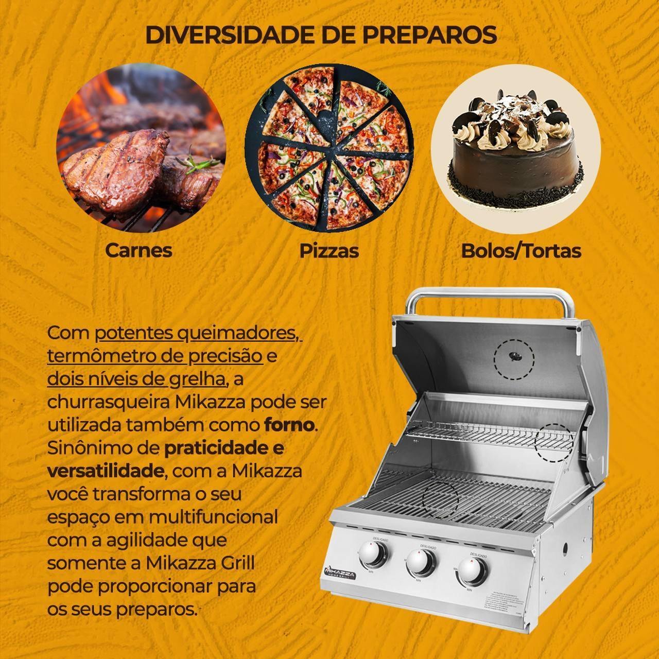 Combo Churrasqueira à Gás Mikazza G2 Pro 3 + chapa + Espeto Gás Botijão | MadeiraMadeira