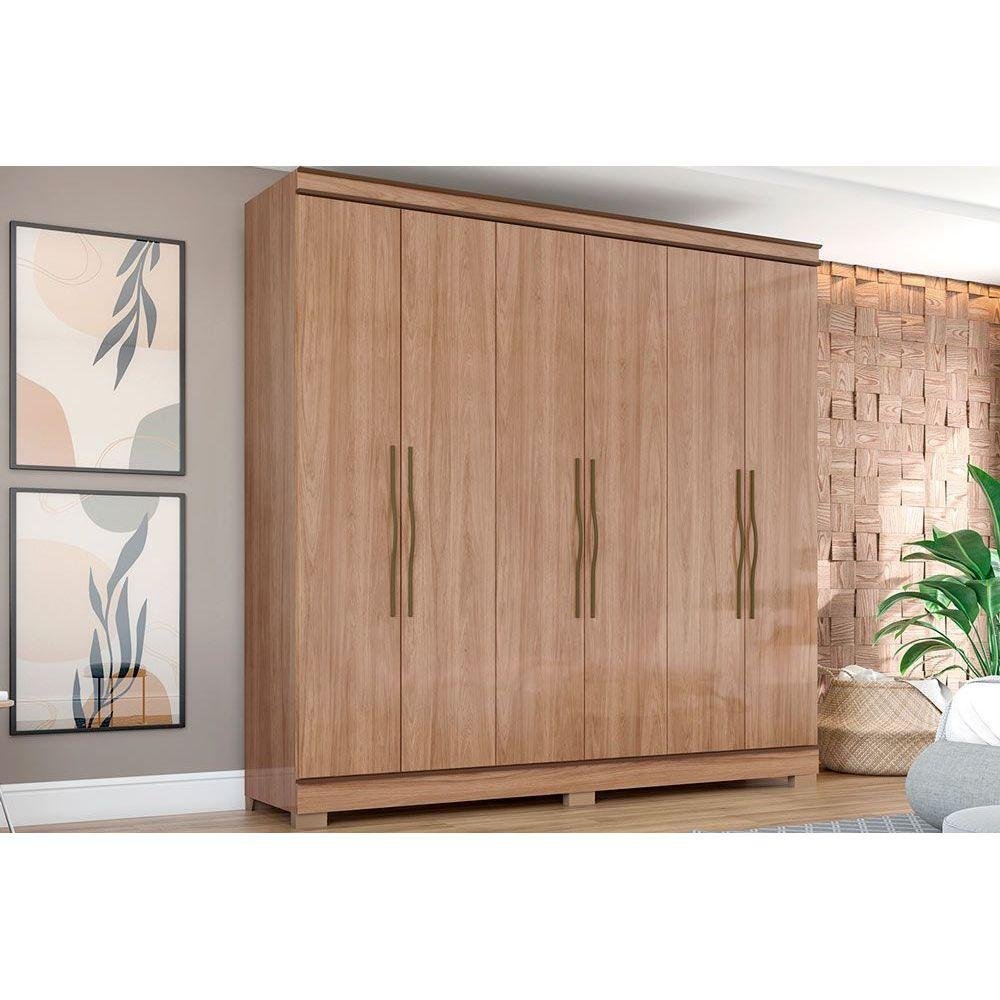 Guarda Roupa Casal 6 Portas de Abrir e 3 Gavetas Briz B358 Jequitib? Brilho/Castanho - Henn ...