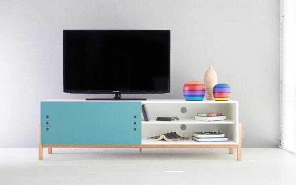 Rack TV Moderno Eric 1600 MDF Branco Porta Correr Azul Agatha ...