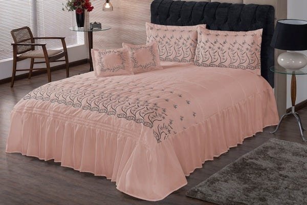 Kit Cobre Leito Dom Chicho Casal Queen Desejos 07 Peças Bordado Colcha ...