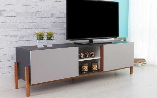 Rack para TV Preto Moderno com 2 Portas MDF Cinza Eric 1,6M ...
