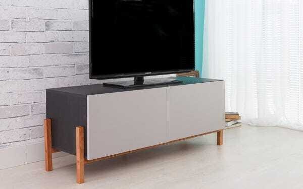 Rack para TV Preto Moderno com 2 Portas Cinza MDF Eric 1,2M ...