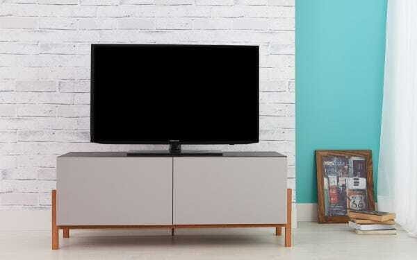 Rack para TV Preto Moderno com 2 Portas Cinza MDF Eric 1,2M ...
