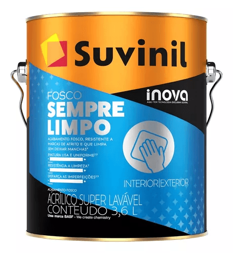 Tinta Acrílica 3,6l Fosco Sempre Limpo Suvinil Suvinil Acr.inova Sempre Limpo 3,6l Branco Neve ...