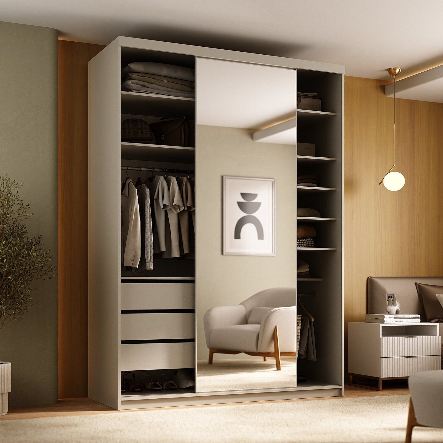 Guarda-Roupa Closet Solteiro 100% MDF 139cm com 1 Porta Espelho 3 ...