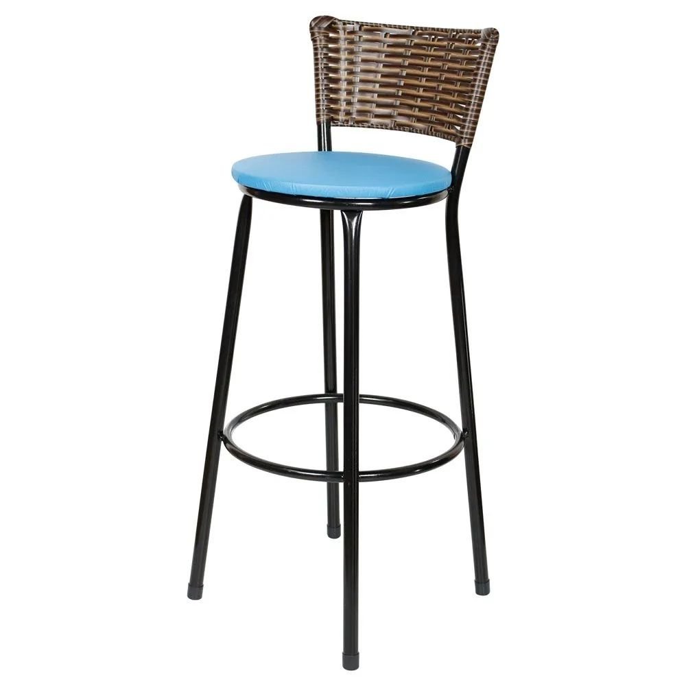 Banqueta Alta Ratan Hawai Preta Cappuccino - Azul | MadeiraMadeira