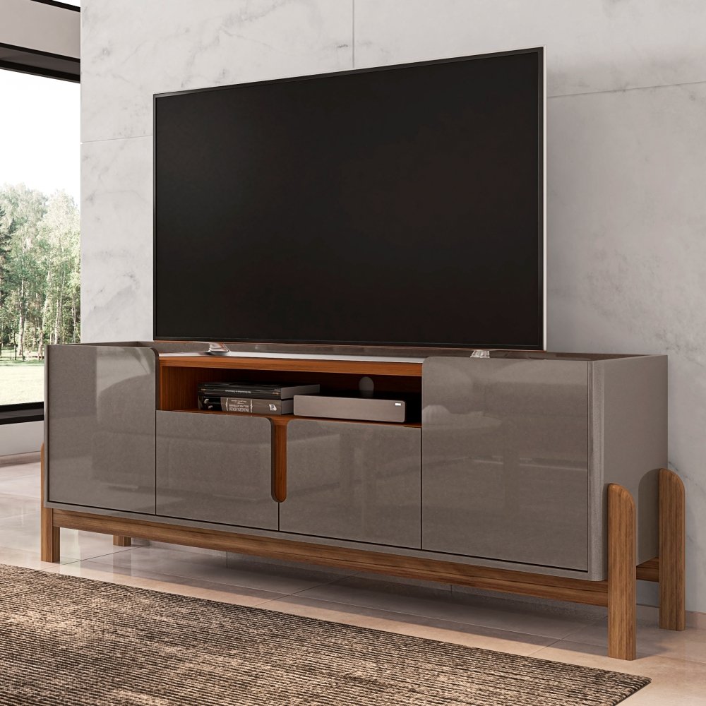 Rack para TV Sue Cinza Pérola e Cedro 4 Portas | MadeiraMadeira