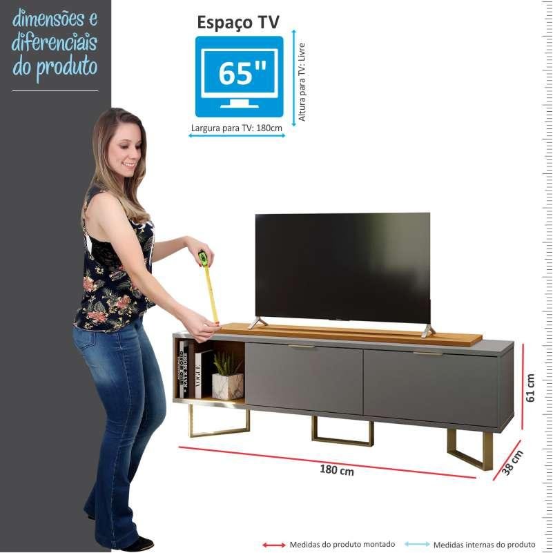 Rack Para TV 65 Polegadas Sagary 1.8 EAX Móveis Cinza/Tauari | MadeiraMadeira