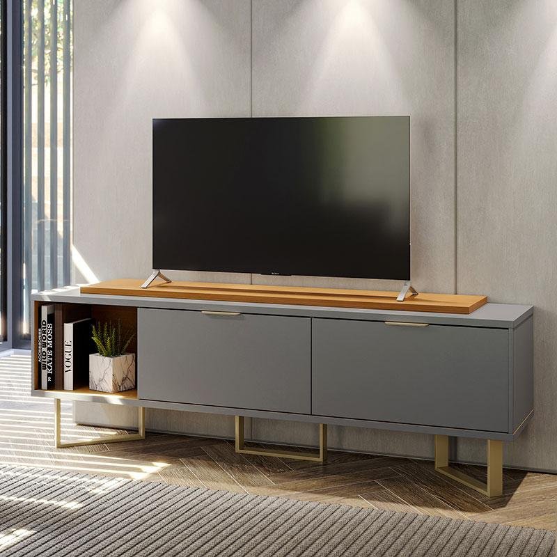 Rack Para TV 65 Polegadas Sagary 1.8 EAX Móveis Cinza/Tauari | MadeiraMadeira