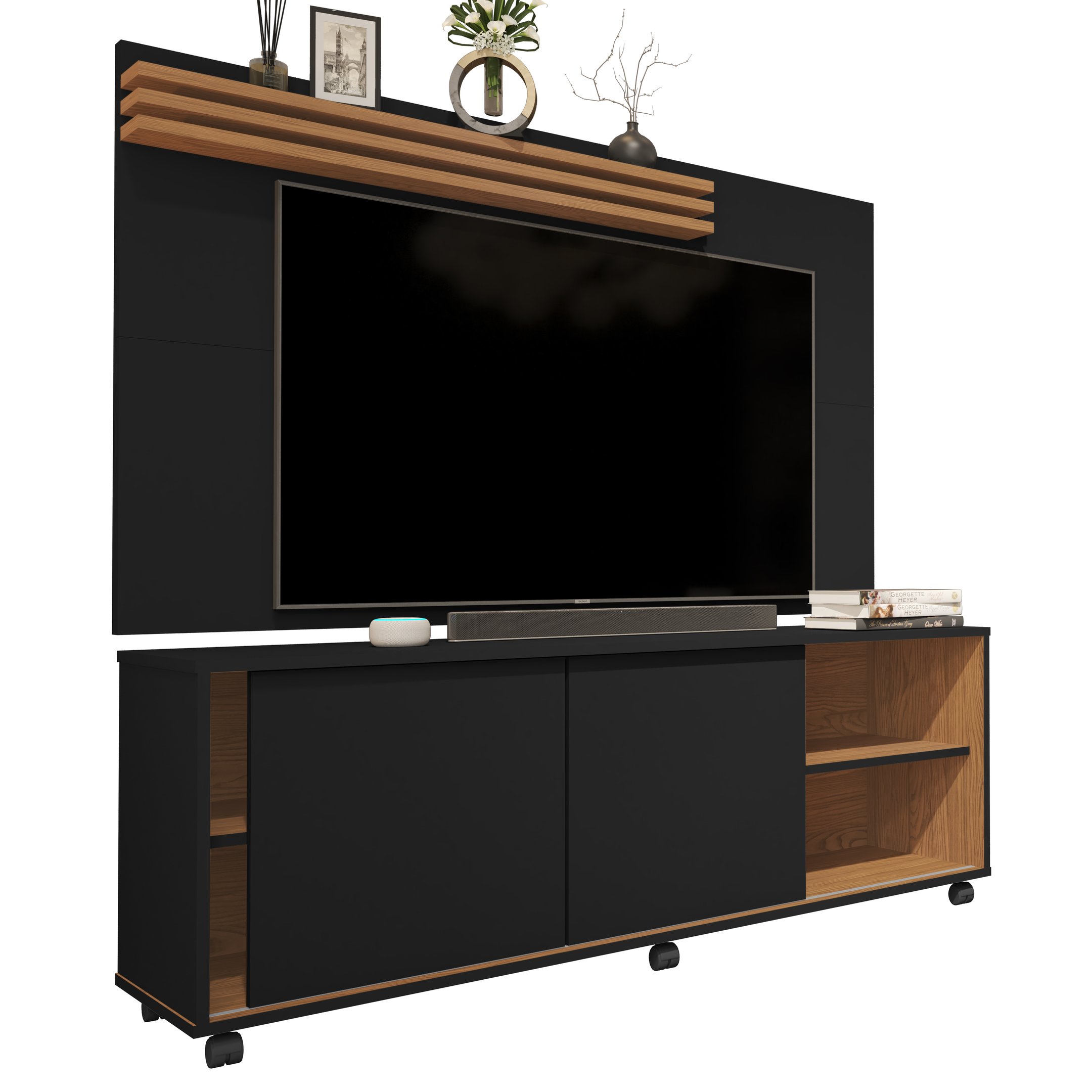 Rack Com Painel Para TV até 55 Polegadas - Preto/Freijó | MadeiraMadeira