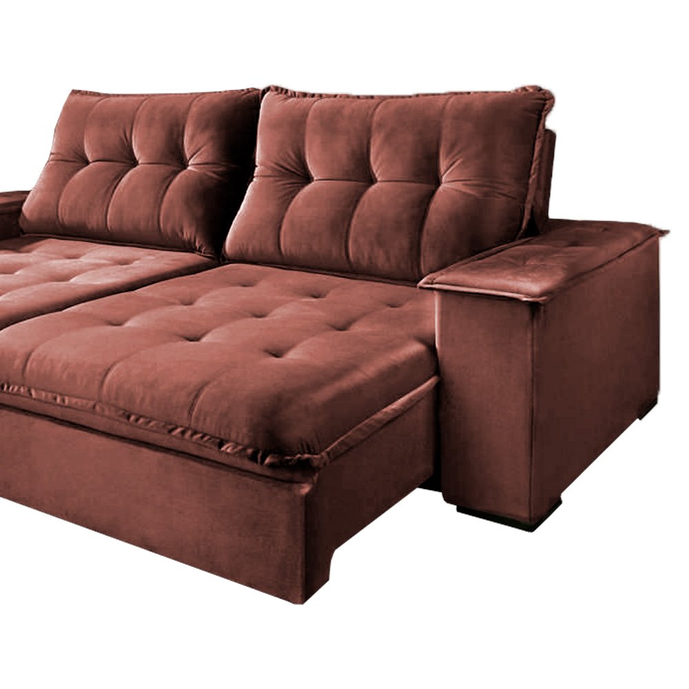 Sofá Retrátil e Reclinável 2,5m Guaxupé Lufer Tec. 2084 Cobre | MadeiraMadeira