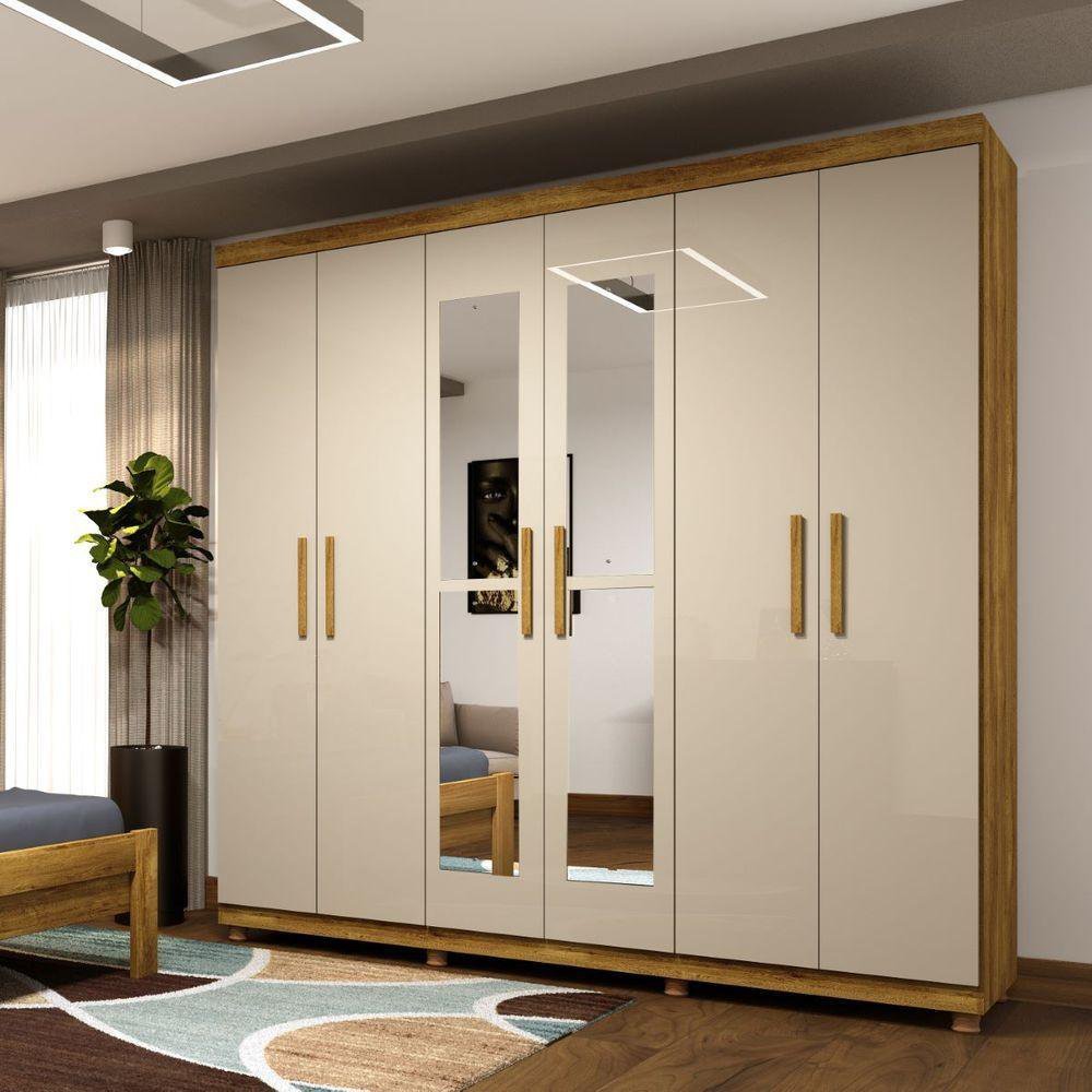 Guarda Roupa 6 Portas Com Espelho E Pés ipê Rustic/off | MadeiraMadeira