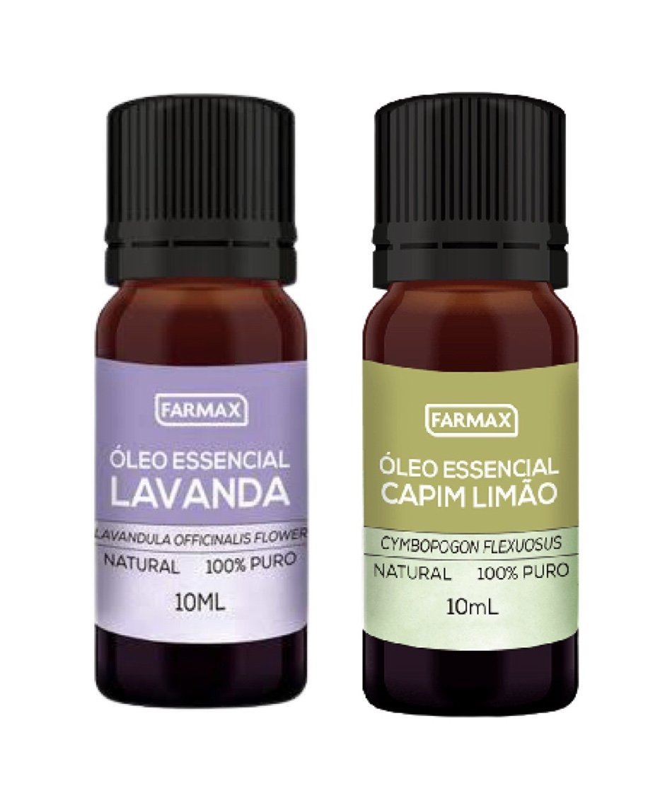 KIT ÓLEO ESSENCIAL PURO NATURAL FARMAX: 1 OE LAVANDA 10 ML + 1 OE CAPIM ...