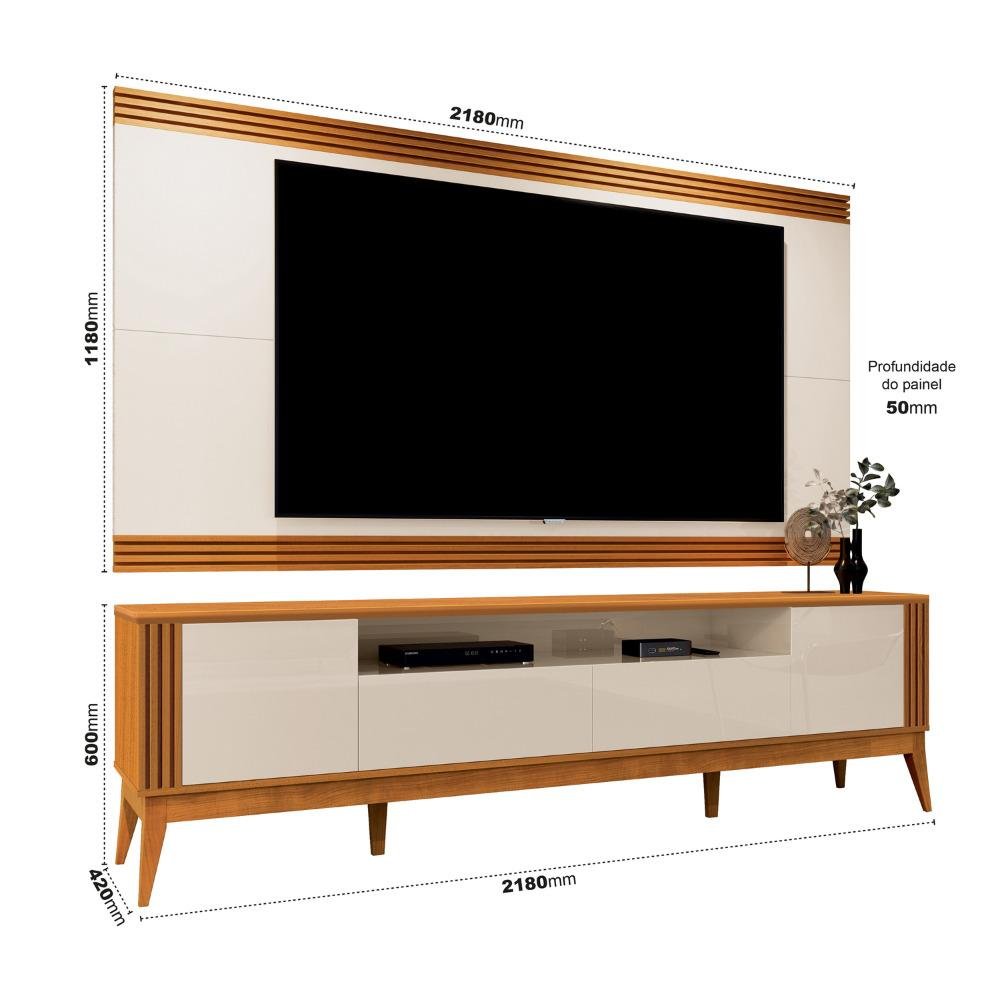 Rack com Painel Ripado para Tv até 75 Polegadas Munique 218cm | MadeiraMadeira