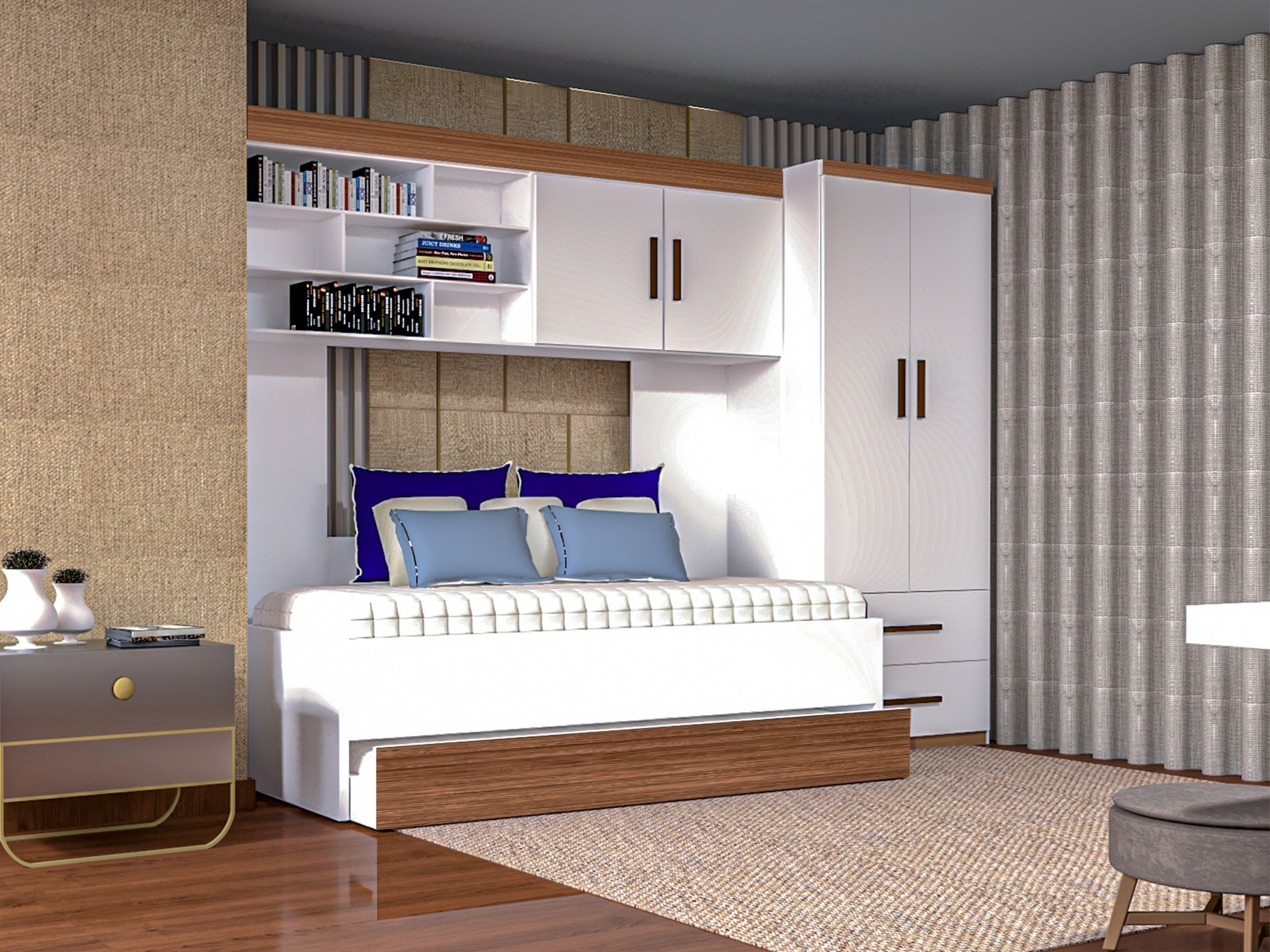 Quarto Juvenil/ Infantil Modulado Chiara Amadeirado com Cama e Cama ...