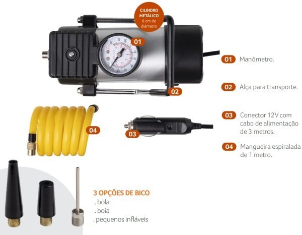 Mini Compressor 12v Portátil Automotivo Pneu - Premium Metal ...