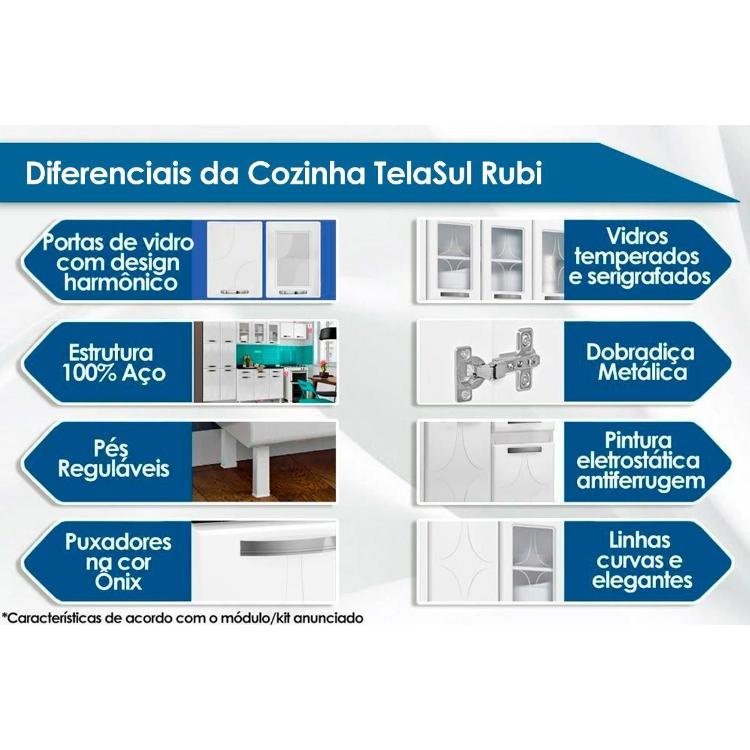 Kit de Cozinha Compacta Rubi Smart c/6 Portas e 1 Gaveta Branco ...