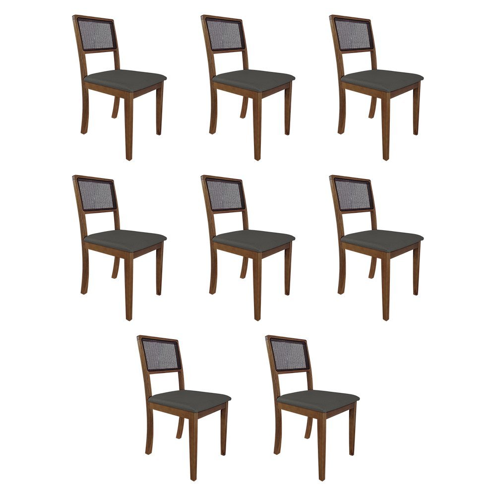 Kit 8 Cadeiras de Jantar Palha Estofadas Linho Chumbo em Tela Rubi ...
