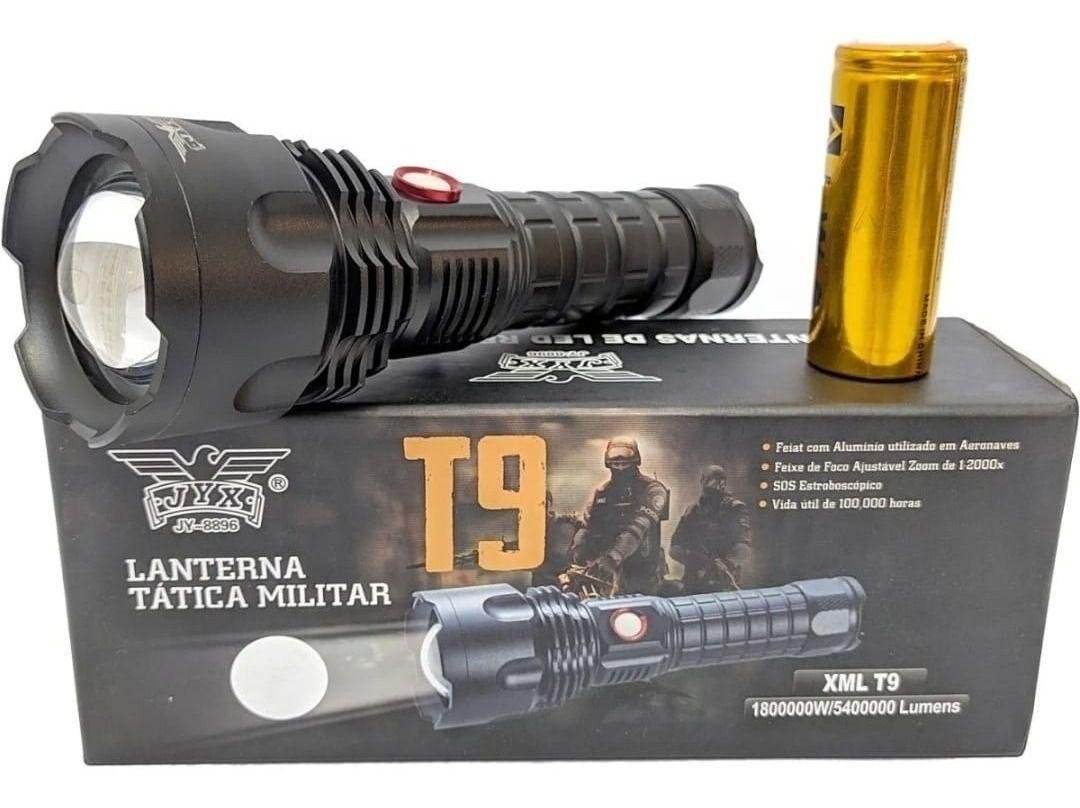 Lanterna Led Tática Militar T9 Usb Power Bank Recarregável - Preto ...