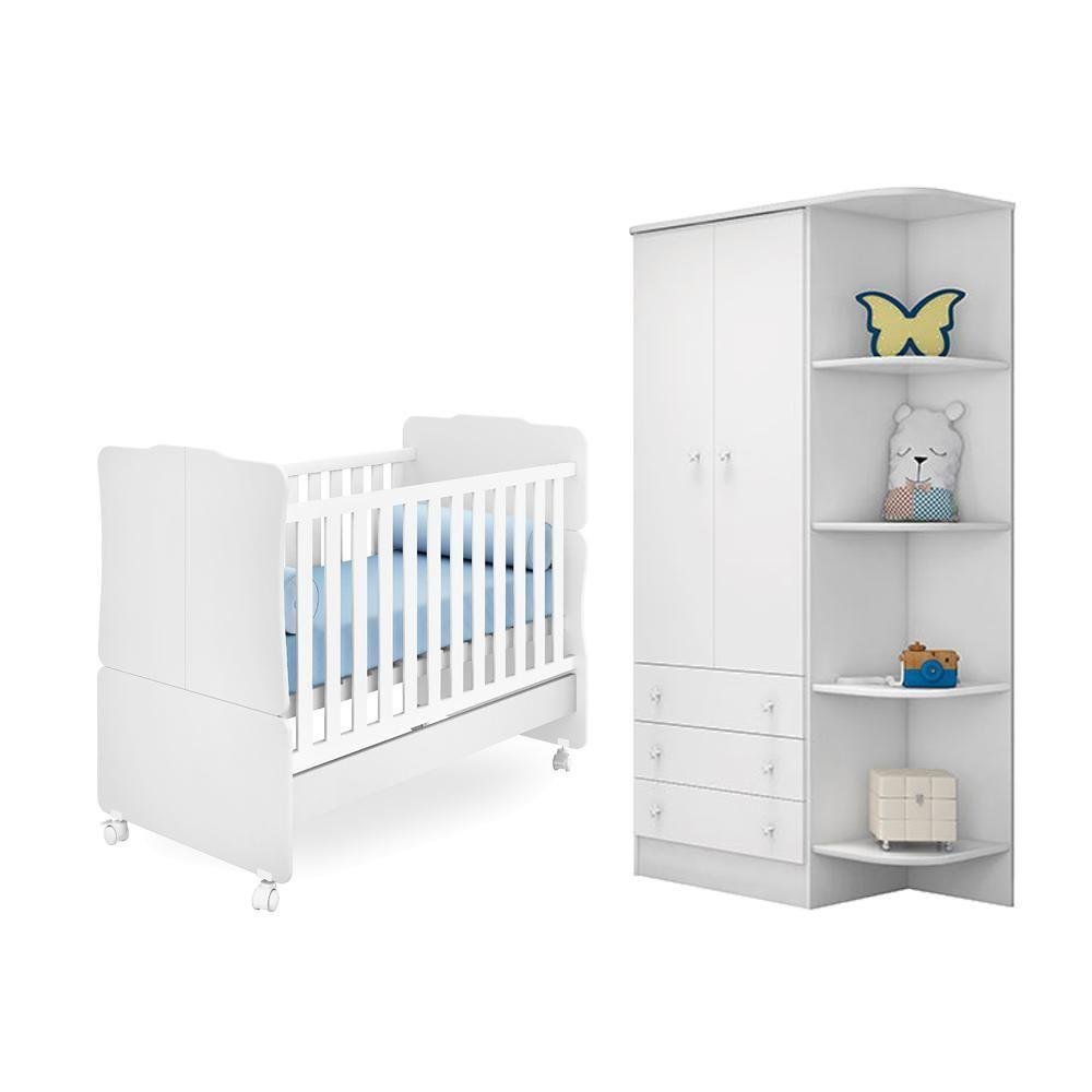 Guarda Roupa Infantil 2 Portas e Berço Mini Cama Branco | MadeiraMadeira