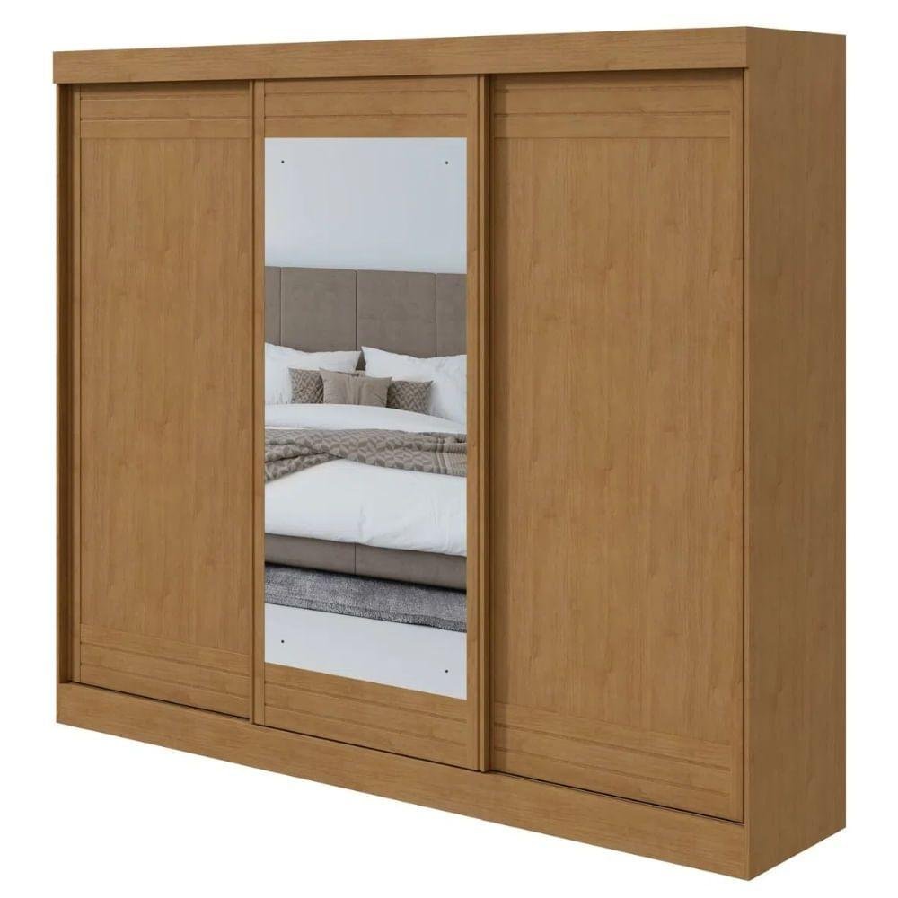 Roupeiro Nice Lopas 3 Portas Correr 270cm com Espelho Amêndoa Clean | MadeiraMadeira