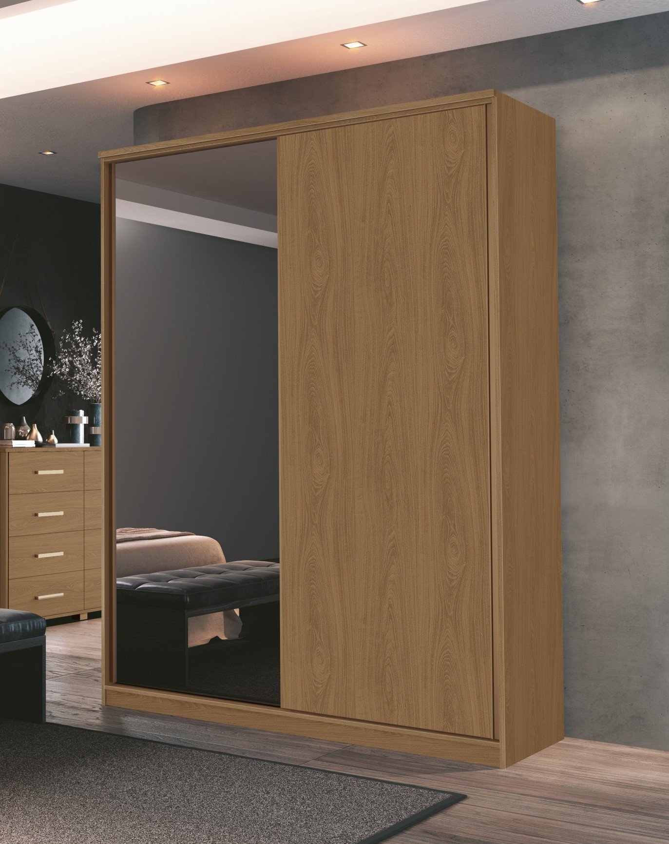 Guarda-Roupa Casal Spazio 2P Desliz c/ Espelho Freijó - Fazzio ...