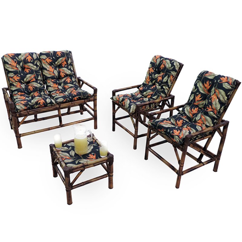 Kit Sofá de Bambu 4 Lugares com Almofadas Helicônia | MadeiraMadeira