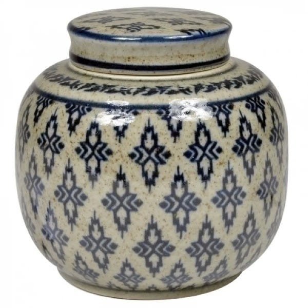 Pote de Cerâmica Decorativo - Azul e Branco Envelhecido | MadeiraMadeira
