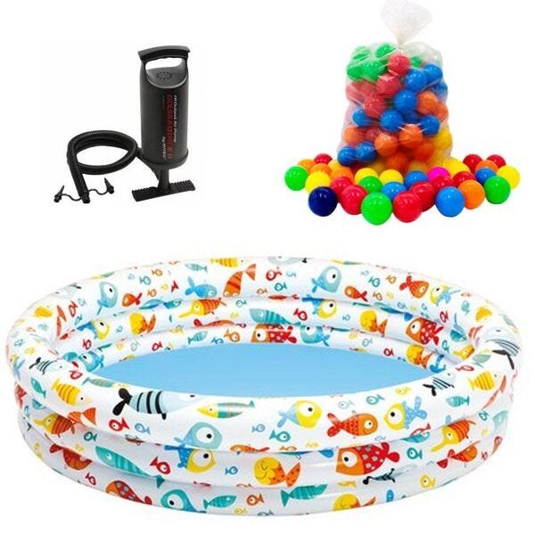 Piscina infantil inflável 248 litros com 100 bolinhas e bomba manual ...