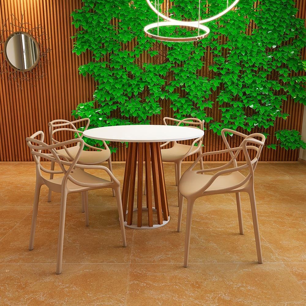 Conjunto Mesa de Jantar Redonda Branca 100cm Talia Amadeirada com 4 ...