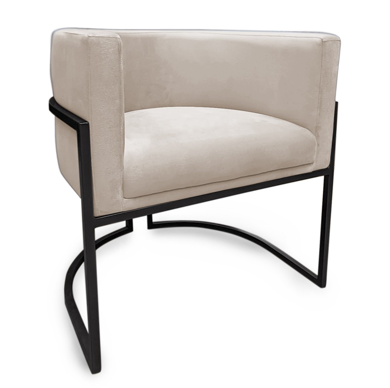 Poltrona Decorativa Base Metal Preta Luna Veludo Bege - Sheep Estofados | MadeiraMadeira