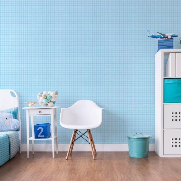 Papel de Parede Azul Xadrez Adesivo 4 rolos de 2,7x0,57m | MadeiraMadeira