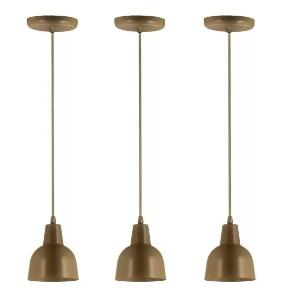 3 Pendente Retro Aluminio Ouro Velho Balcão Sala Acl44 | MadeiraMadeira