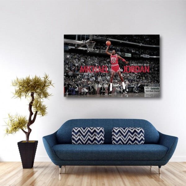 Quadro decorativo Michael Jordan Enterrando com Tela em Teci | MadeiraMadeira
