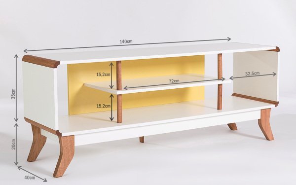 Rack para TV Vintage Prestage 2 Nichos 1,4M Branco/Amarelo | MadeiraMadeira