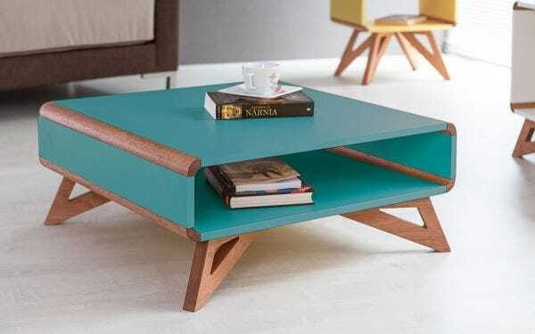 MESA DE CENTRO QUADRADA AZUL AGATHA PRESLEY 70X70CM | MadeiraMadeira