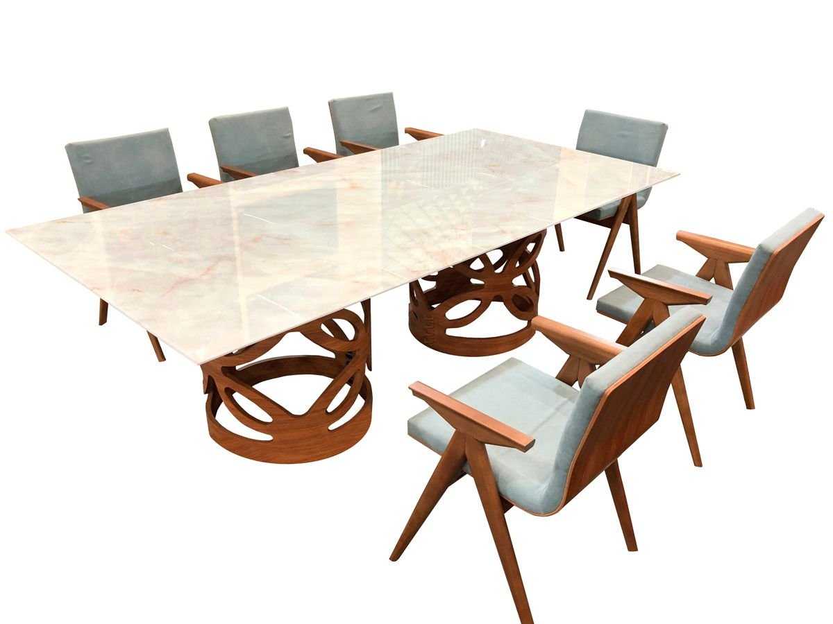 Conjunto de Mesa Neli e 6 Cadeiras Olinda - 1,80M x 0,90M | MadeiraMadeira