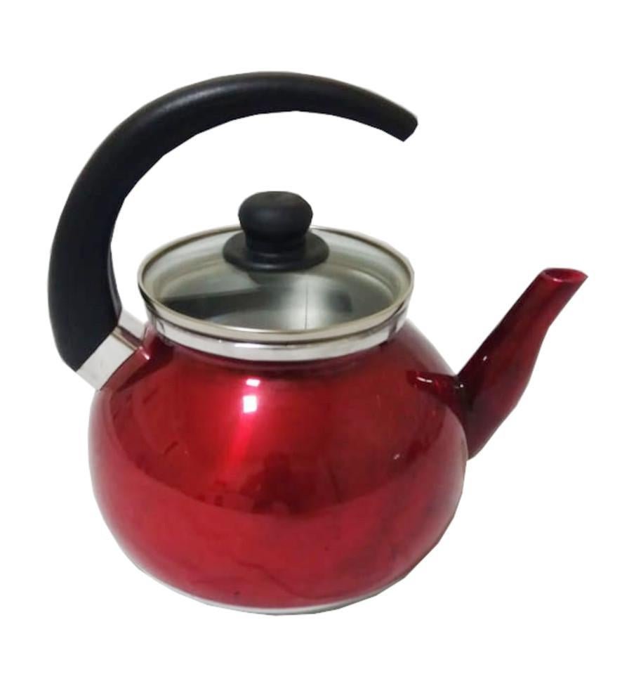 Chaleira Vermelha Grande Com Tampa De Vidro 2.6L Belmar | MadeiraMadeira