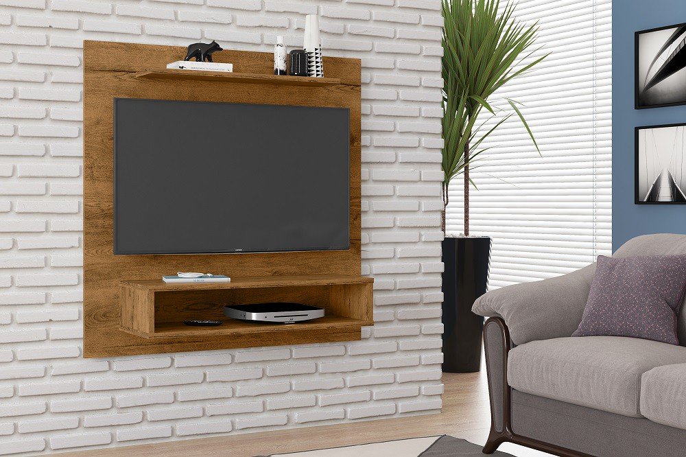 Painel TV 32 Polegadas Fit Nicho e Prateleira MDF - beemóveis - Freijó | MadeiraMadeira