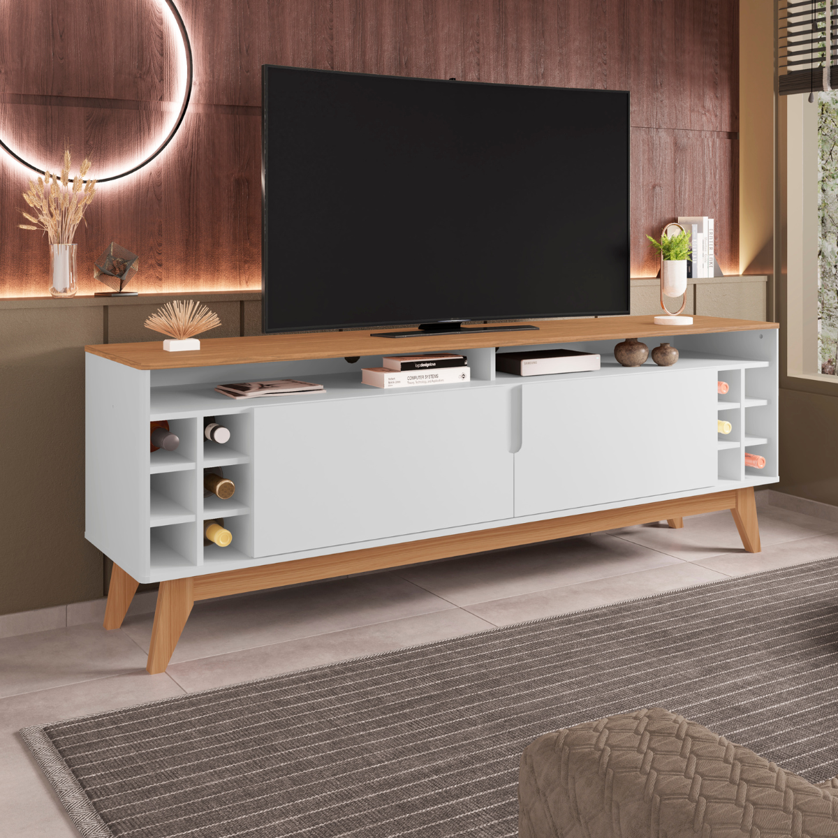 Rack com Adega para Tvs 60 Polegadas Ceredo Off White Noce | MadeiraMadeira