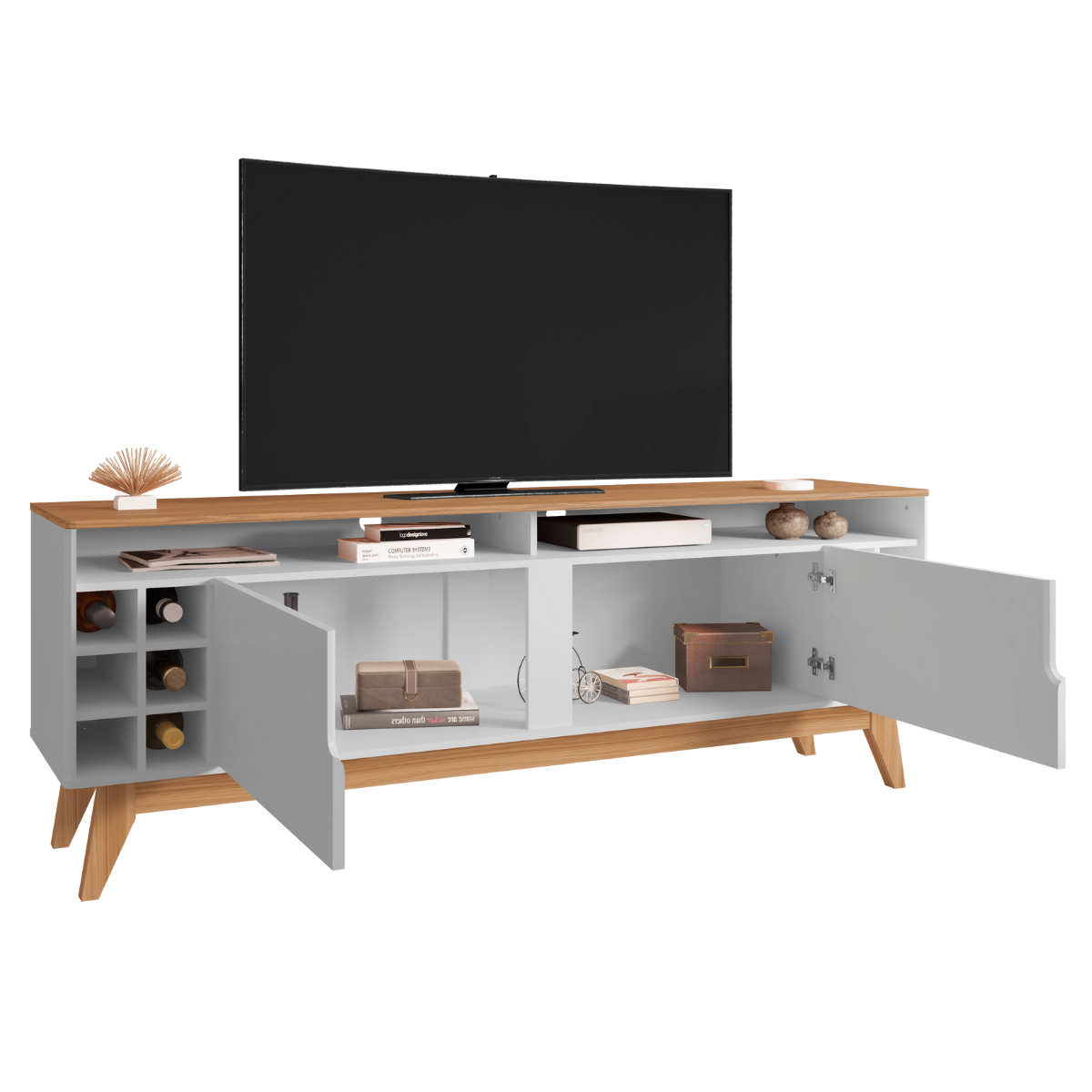 Rack com Adega para Tvs 60 Polegadas Ceredo Off White Noce | MadeiraMadeira
