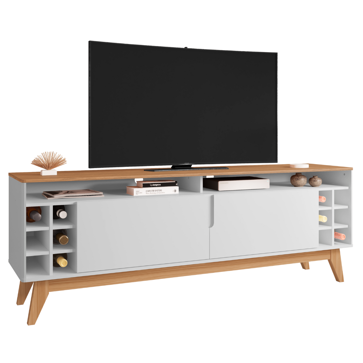 Rack com Adega para Tvs 60 Polegadas Ceredo Off White Noce | MadeiraMadeira